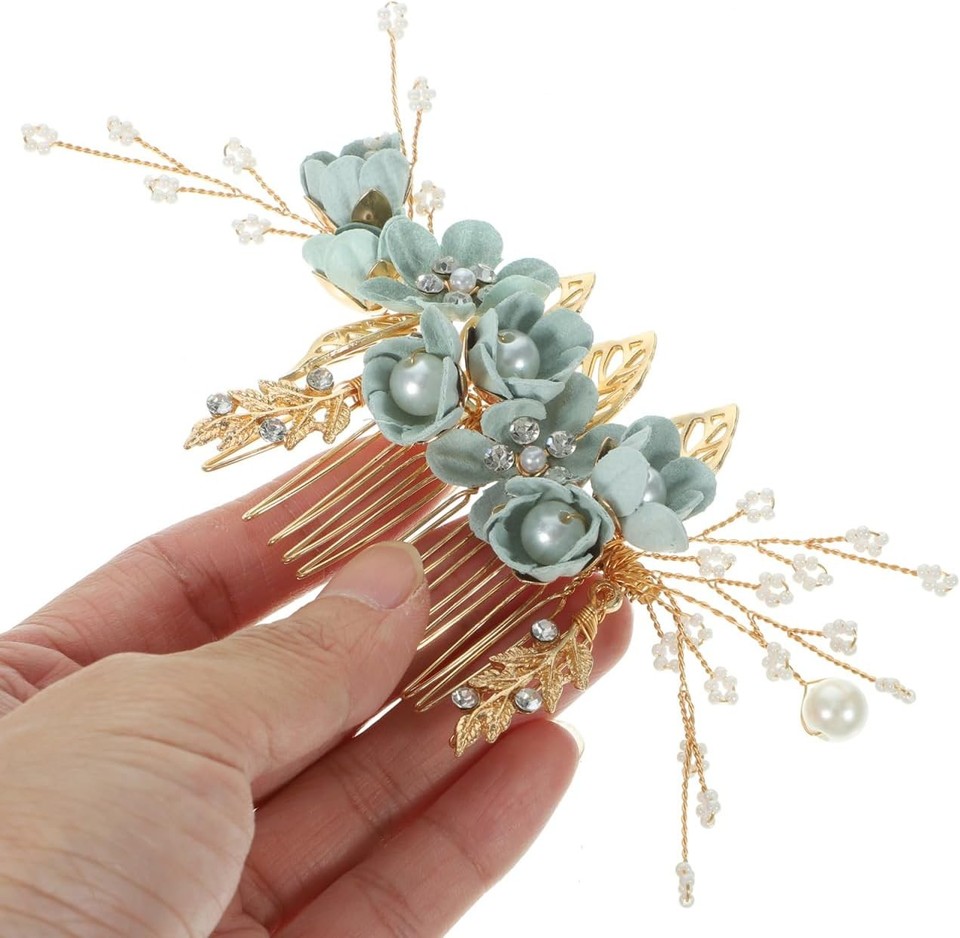 minkissy Mint Green Wedding Hair Accessories Flower Banana Clip with ...