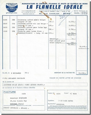Invoice - La Flannel Ideal Factory Shirt Reims 1957 | eBay Australia