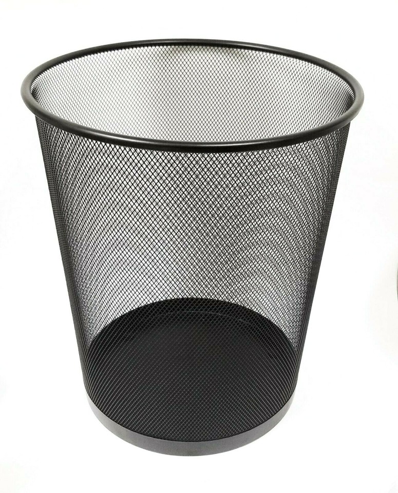 NEW LARGE BLACK METAL NET,MESH WITH ROUND TRASH CAN+WASTE BASKET,BIN | eBay