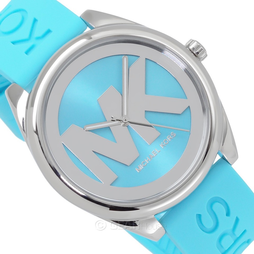 Michael Kors Womens Janelle Watch, Silver MK Logo Dial, Aqua Blue ...
