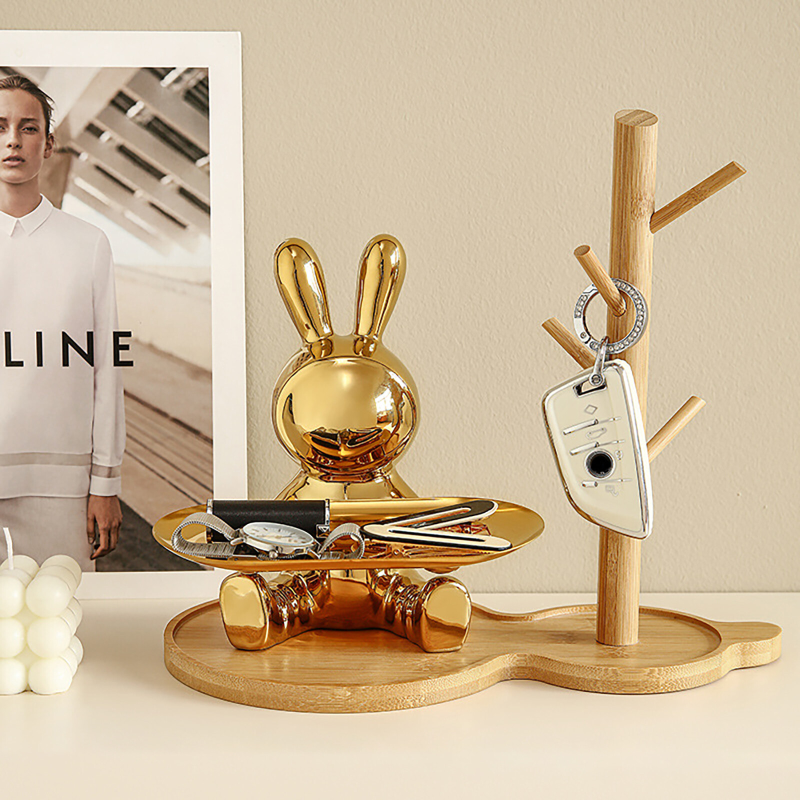 Ceramic Electroplating Rabbit Tray Entrance Key Storage Ornament Decor ...