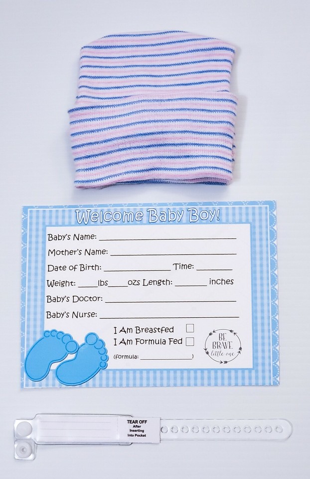 3PC MINI REBORN BABY BOY HOSPITAL SET! (hat, id bracelet & crib card ...