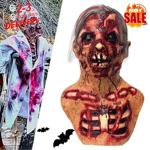 Horror Scary Mask Halloween Prop Pointy Mouth Sharp Teeth Messy Hair ...