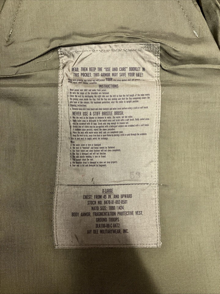 US Army Issue PASGT Flak Jacket Fragmentation Vest Size X-LARGE LOT 10 ...