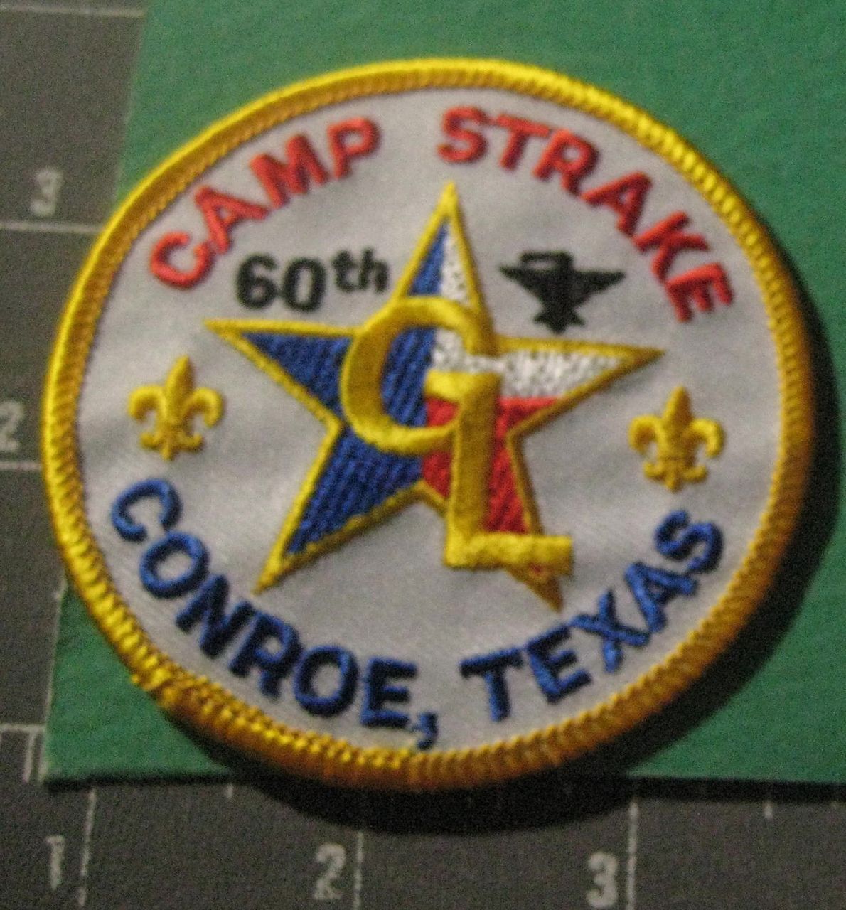*BSA COUNCIL CAMP STRAKE 60th PATCH -WHITE TWILL & GOLD BORDER-NEW ...