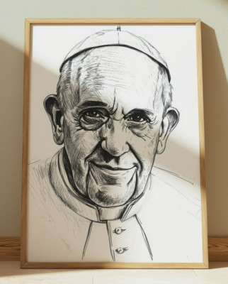 POPE FRANCIS DRAWING PRINT PORTRAIT SKETCH 8" x 10" POPE FRANCIS WALL ...