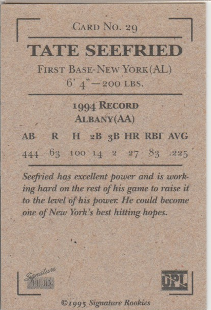 Tate Seefried 1995 Signature Rookies Old Judge auto autograph card 28 / ...