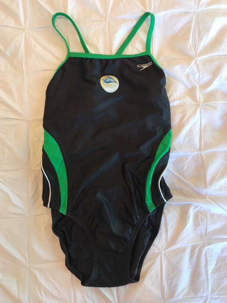 New Womens Speedo Rapid Spliced Energy Back PowerFLEX Swim Black Green ...