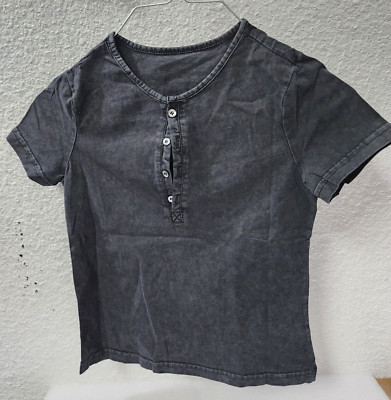 Boys Distressed Henley Shirt Button Down Washed T-Shirt, Black, 3-5 ...