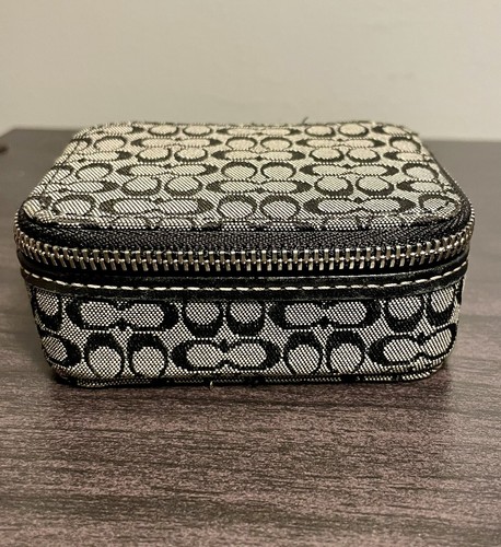 Coach Signature Triple Pill Box Case Holder Travel Black Grey C Logo ...