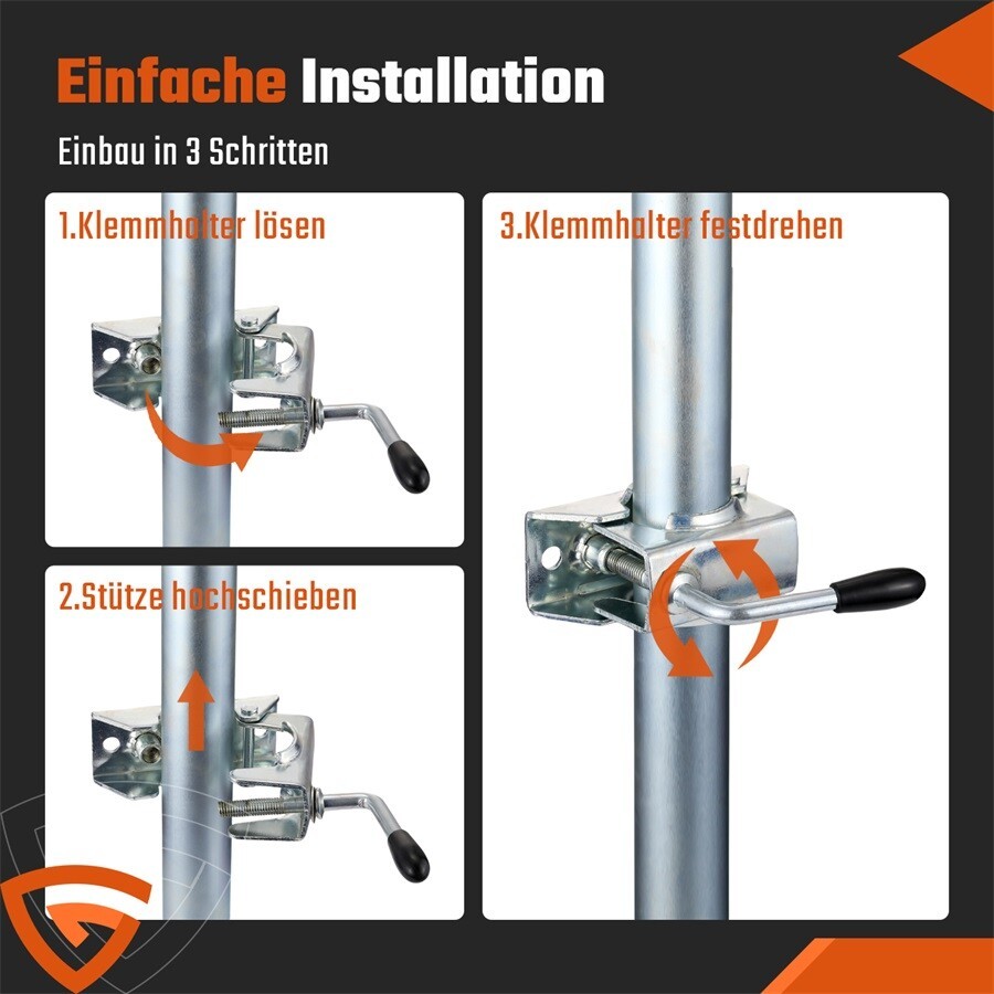 2X 48mm x 700mm Trailer Leg Prop Stands Clamps length Support Tube ...