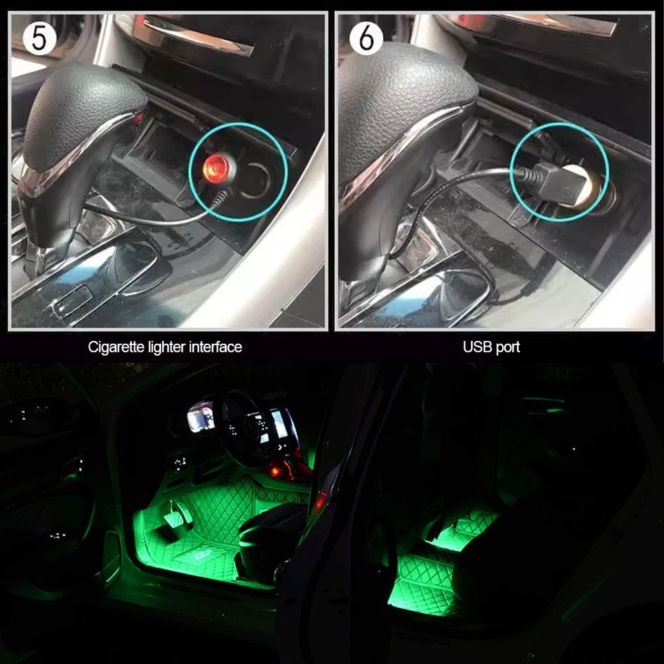 Car Interior Floor and Dashboard 24 LED USB Strip Light Multicolor ...