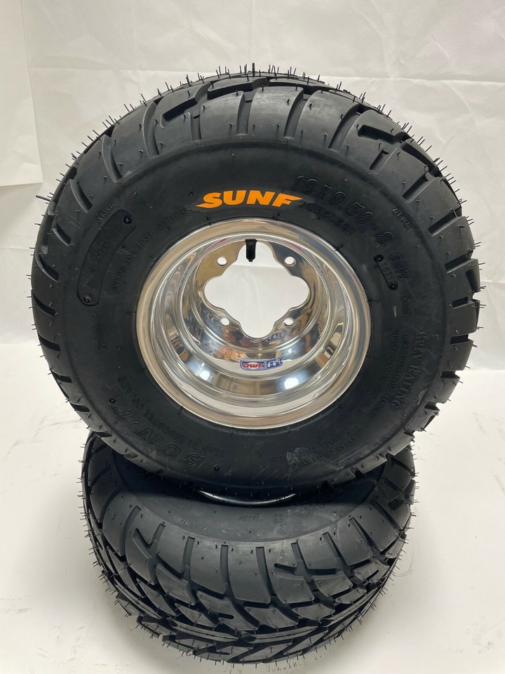 DWT A5 Polished Rear Wheels Sunf A021 Street 18" Tires Yamaha Banshee ...
