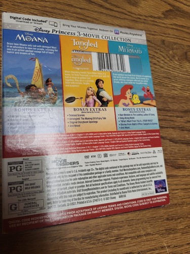 DISNEY PRINCESS 3-MOVIE COLLECTION MOANA TANGLED LITTLE MERMAID BLU-RAY ...