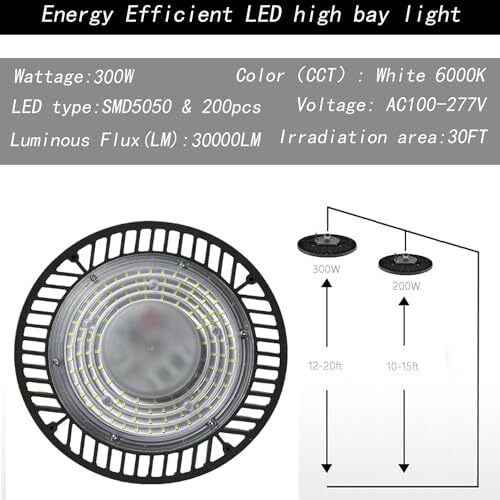 UFO LED High Bay Light,30000lm 6000K Daylight 2000W Equivalent with ...