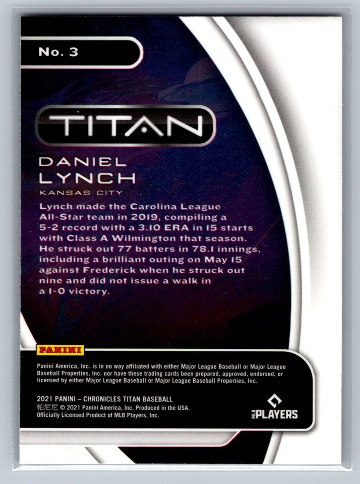 2021 Panini Chronicles Titan Baseball #3 Daniel Lynch RC Kansas City ...