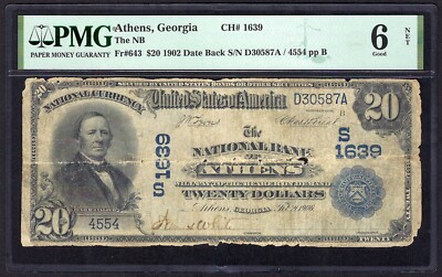 🇺🇸 GA 1902 $20 ♚♚ATHENS, GEORGIA♚♚ PMG GOOD 6 HARD TO FIND!!! | eBay