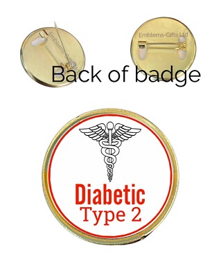 Medical Alert Diabetic Type 2. 27mm Metal Lapel Pin Badge Domed Insert ...