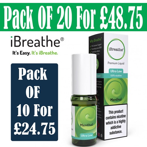iBreathe Menthol Flavour Premium E Liquid 10ml - 6mg 12mg 18mg ...