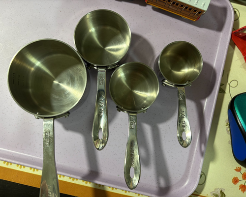 NEW All Clad Stainless Steel 4-PC Standard-Sized Measuring Cup Set 1 1/ ...