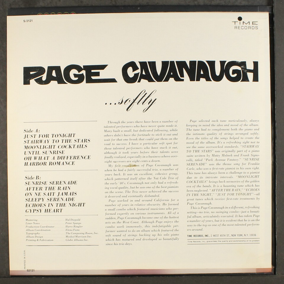 PAGE CAVANAUGH: softly TIME 12" LP 33 RPM | eBay