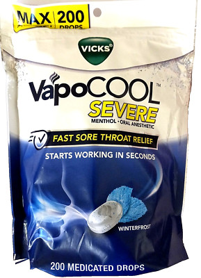 Vicks VapoCOOL Severe Menthol Oral Anesthetic 200 Medicated Drops EXP ...