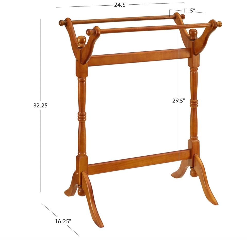 Vintage Oak Finish Wooden Quilt Rack Stand Blanket Bedspread Storage ...