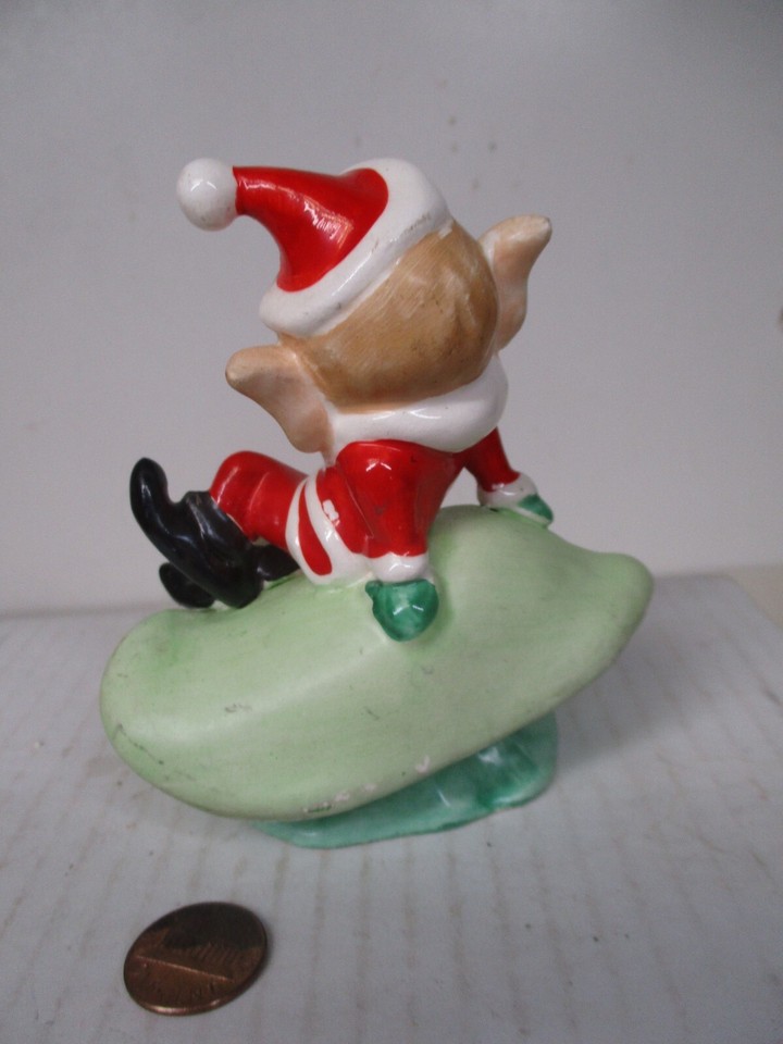 RARE Vintage KREISS Ceramic Pixie Elf Sits on Merry Christmas Mushroom | eBay