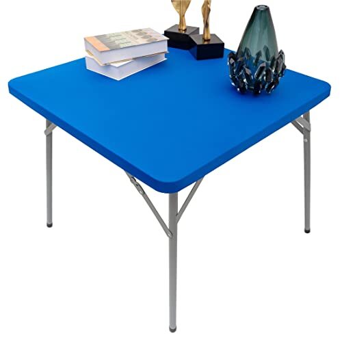 Square Fitted Table Cover Blue Cocktail Topper Spandex Stretchable ...