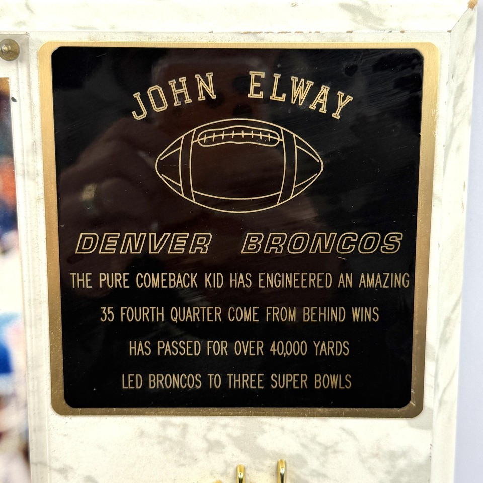 Vintage Denver Broncos Photo Plaque John Elway Marble Team NFL Football ...