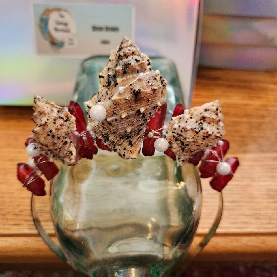 Siren Crown with Red Crystal Quartz, Shells, Pearls, and Silver Moon ...