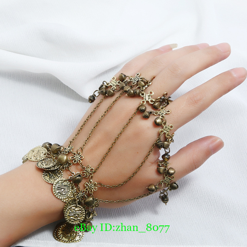 Vintage Bell Ring Bracelet Jewelry Fashion Belly Dance Hand Back Chain ...