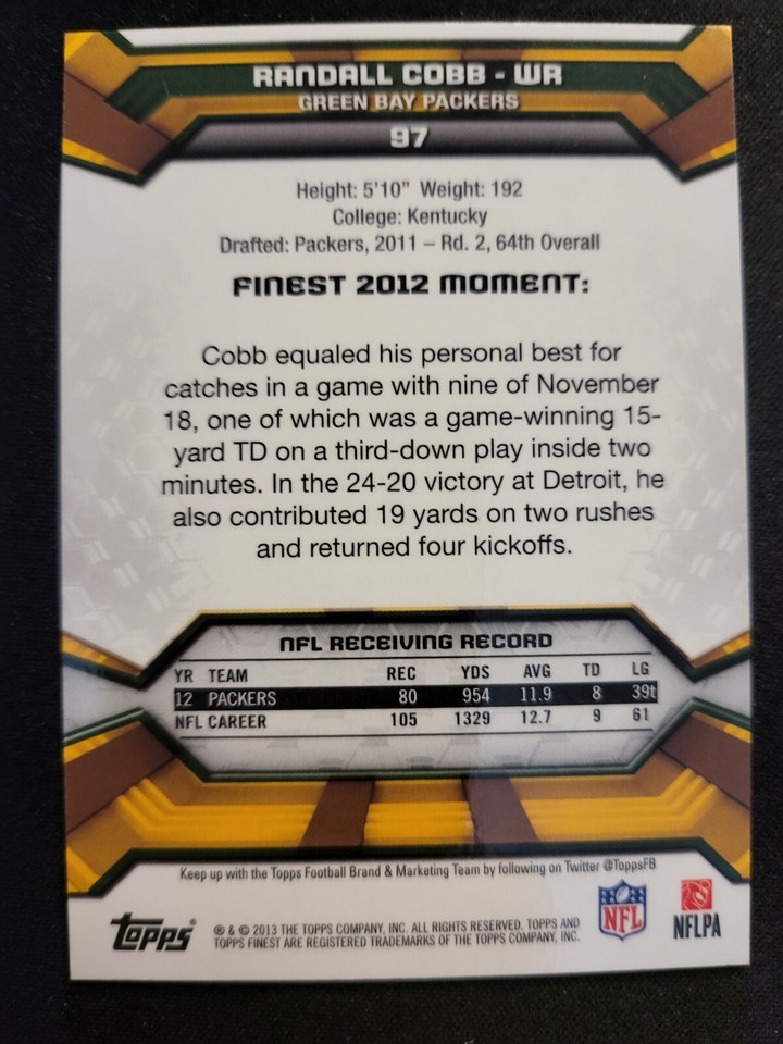 2013 Topps Finest Randall Cobb card #97 Packers | eBay