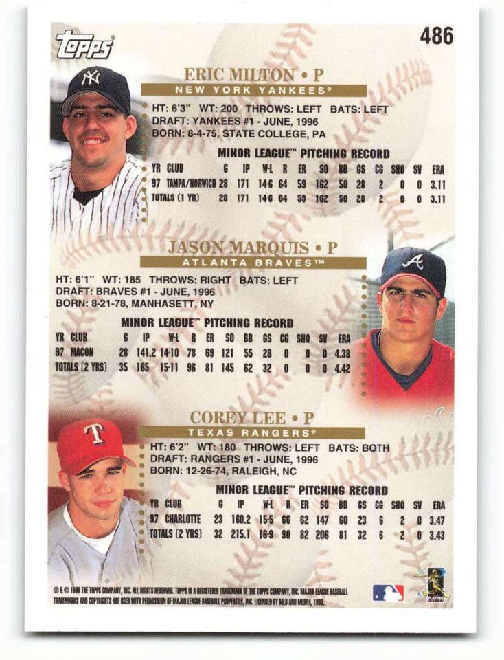 1998 Topps #486 Eric Milton/Jason Marquis/Corey Lee NM-MT | eBay