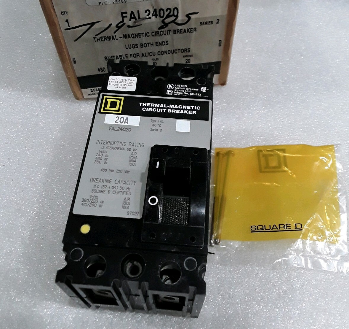 FAL24020 SQD 2POLE 20AMP 480V NEW | eBay