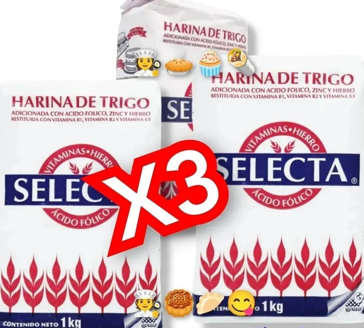 3 Pack Selecta Wheat Flour 1kg each Para Esquisitas,Deliciosa Tortillas ...