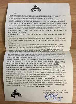 Creature From The Black Lagoon Ben Chapman Signed/Autographed Critique ...