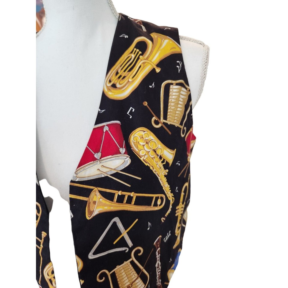 Vintage 90s Musical Instrument Crop Vest Women S Black Drums Horns ...