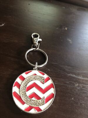 Red enamel and rhinestone letter C keychain | eBay