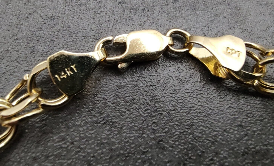 Estate CPT Peru 14K Yellow Gold Double Link Charm Bracelet & 3 Charms 8 ...