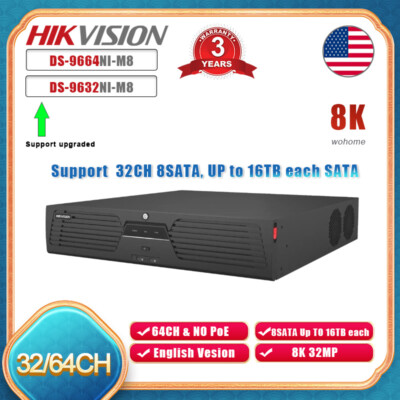 Hikvision 64CH 32CH 8K NVR DS-9664NI-M8 DS-9632NI-M8 12MP NVR 8 SATA 4K ...