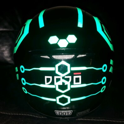 TRON STYLE HELMET STICKERS REFLECTIVE DECALS BE SEEN HI VIZ MOTORCYCLE ...
