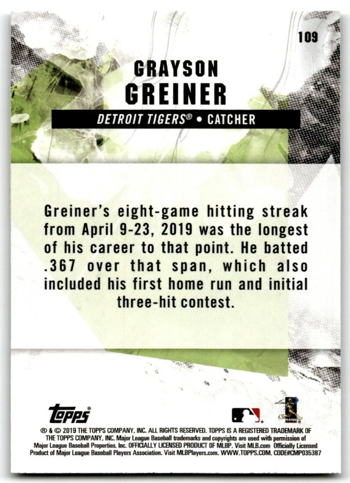 2019 TOPPS FIRE GOLD GRAYSON GREINER DETROIT TIGERS #109 | eBay
