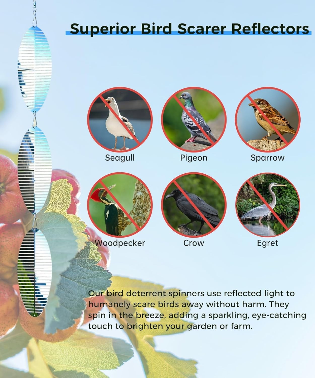 Bird Scare Devices Highly Reflective 3D Reflectors, 9 Silver Fish Bone ...