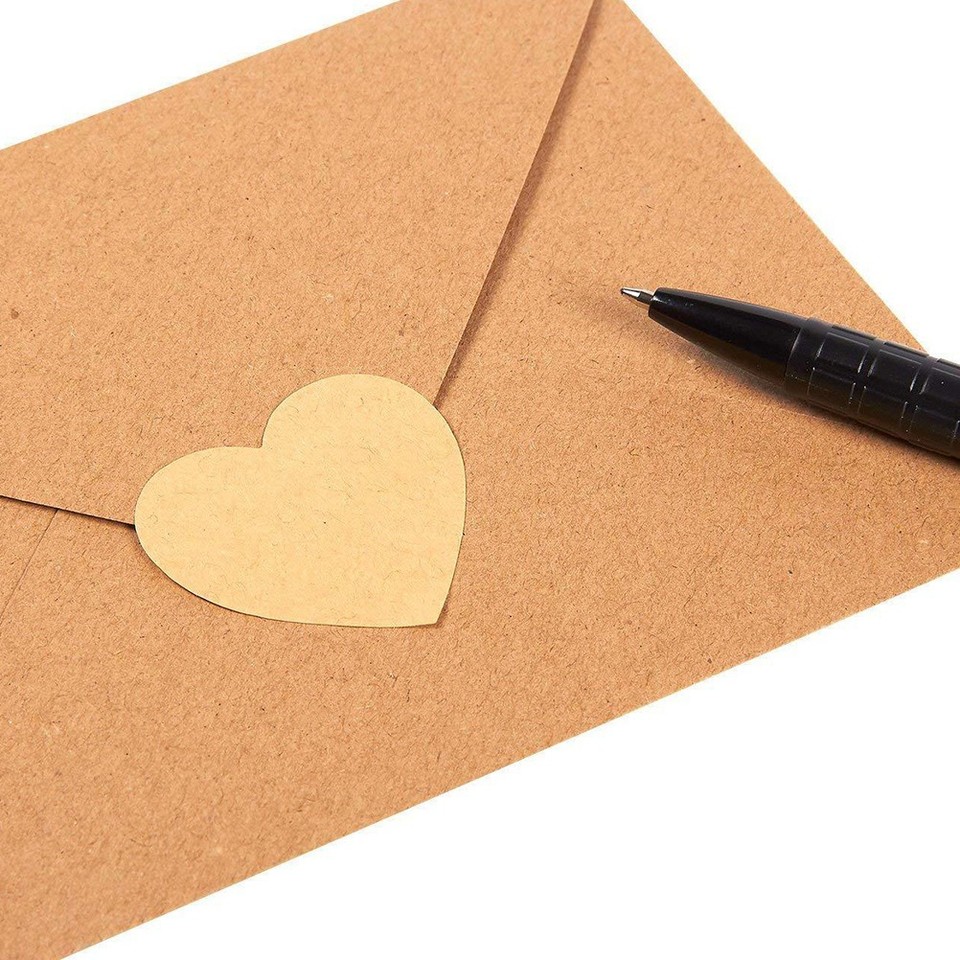 2 Rolls Kraft Paper Stick on Labels Heart-shaped Self-adhesive Stickers ...