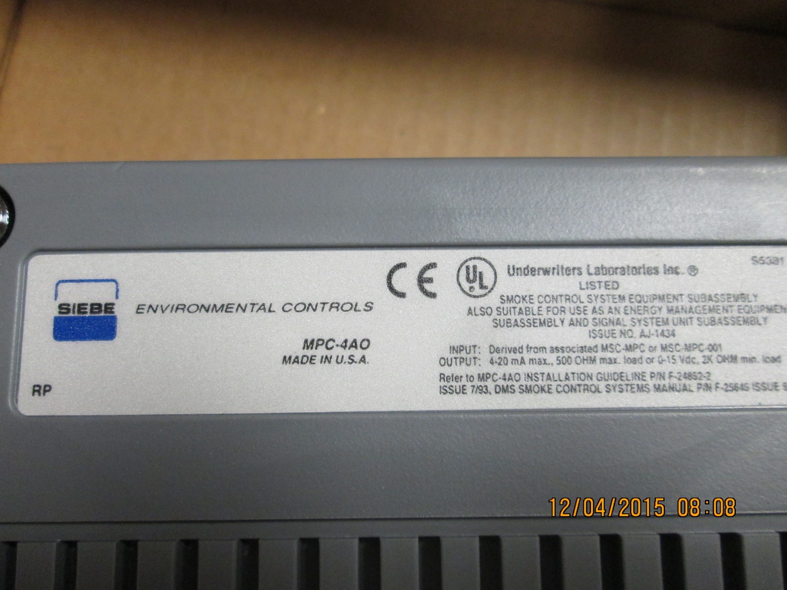 SIEBE INVENSYS MPC-4A0 MULTI-PURPOSE CONTROLLER, ANALOG OUTPUT MODULE ...