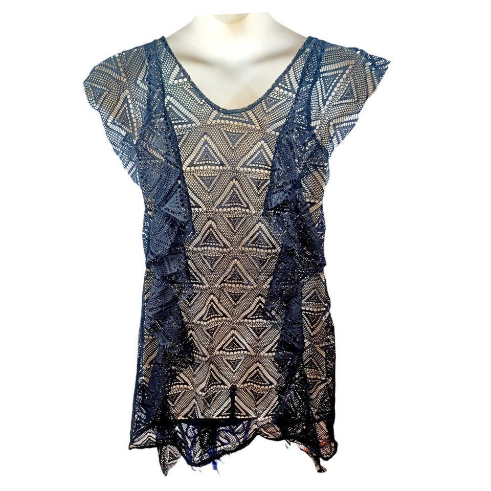 Lacy Crochet Swimsuit Cover Up S/M Women's Black Open Weave Ruffle ...