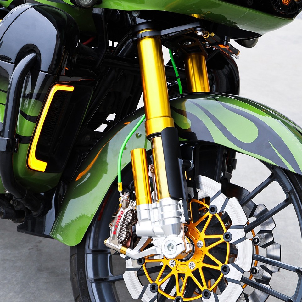 Performance shock Gold Front Forks w/ Triple trees For Harley FLHX FL ...