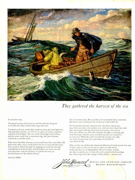 1951 John Hancock Insurance American fisherman fish sea boat classic ...