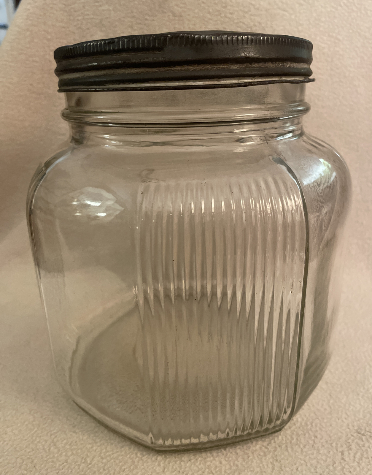 Vintage HOOSIER GLASS CANISTER JAR Octagon PANELED Ribbed OWENS ...